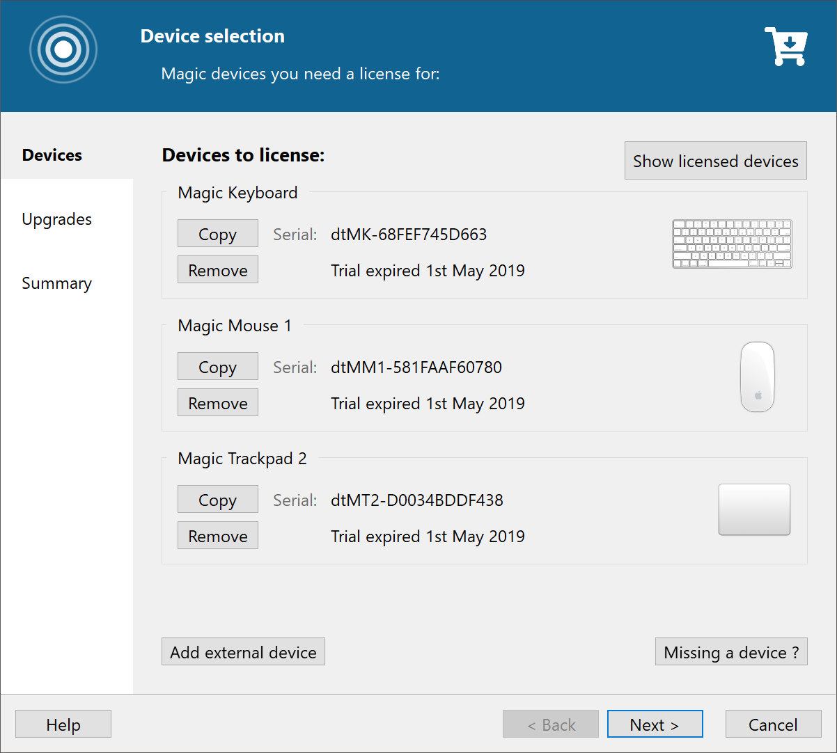 Buy now wizard - Device selection - Magic Utilities